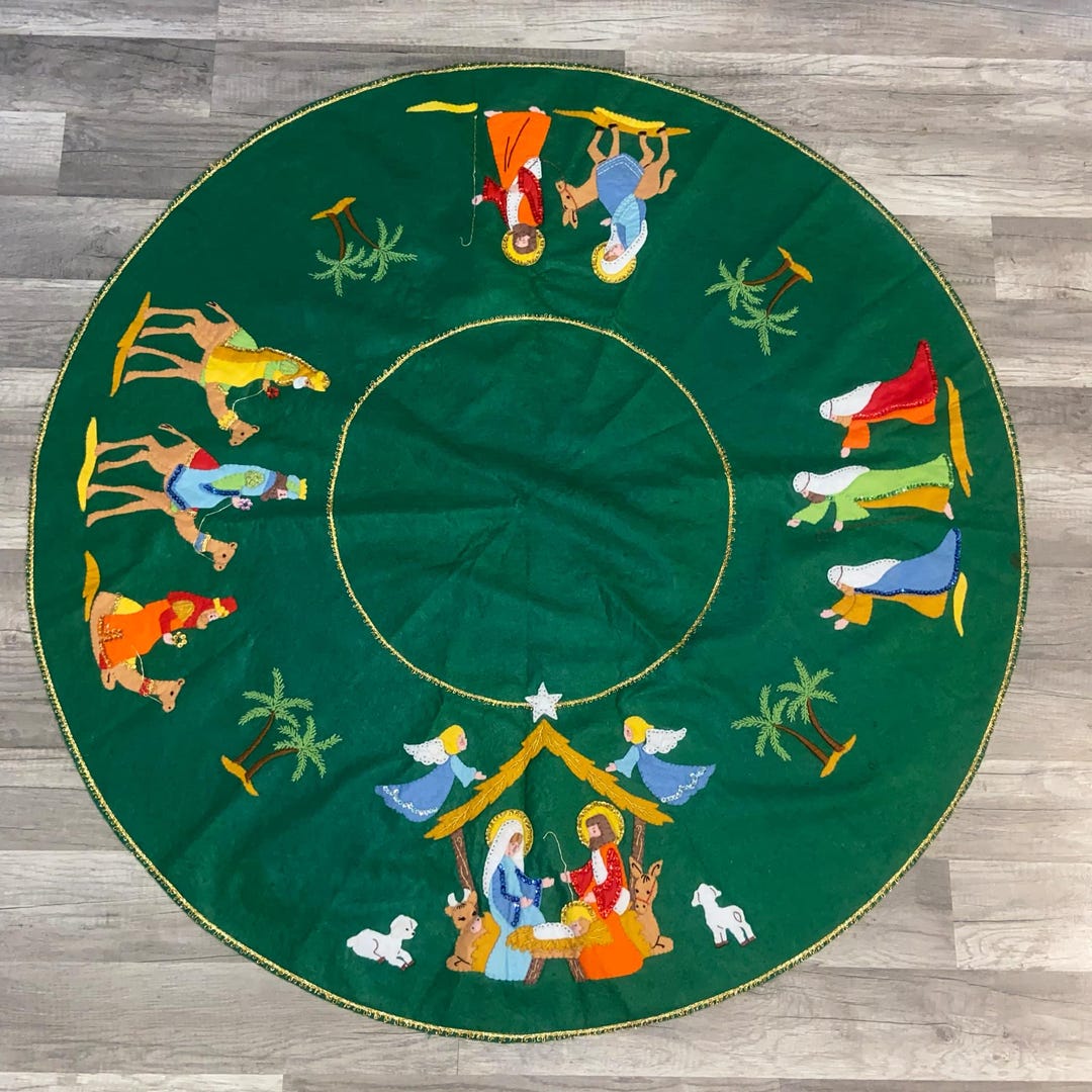 Handmade Vintage Tree Skirt, Finished Bucilla NATIVITY Felt Tree Skirt ...