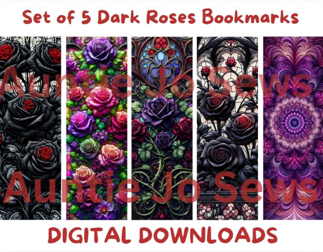 Black Roses Bookmark Set of 5 Printable Christmas Flower Bookmarks ...