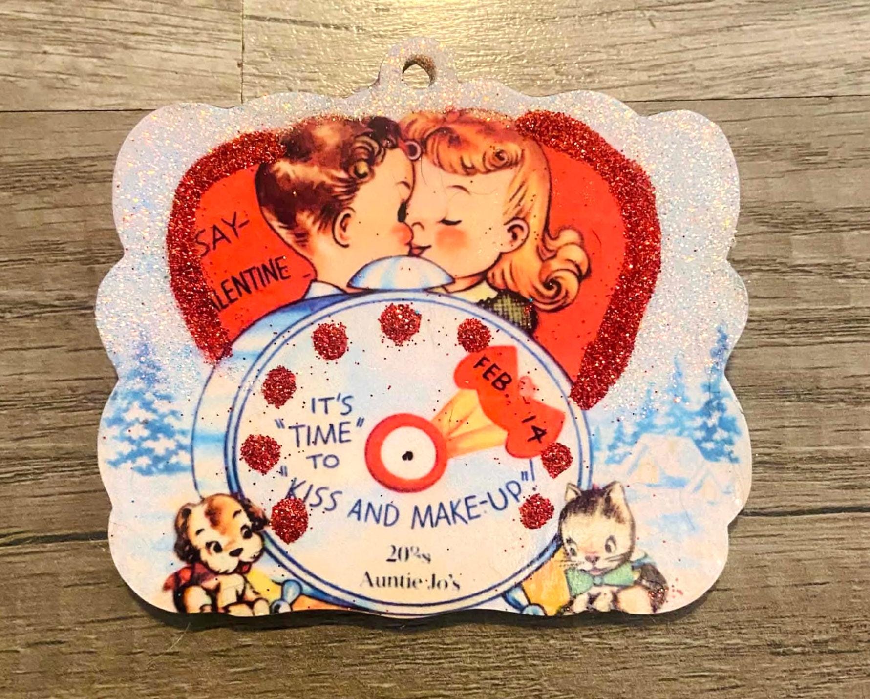 Kissing Kids Valentine Ornament ~ Glitter Wood, Vintage Style - Etsy