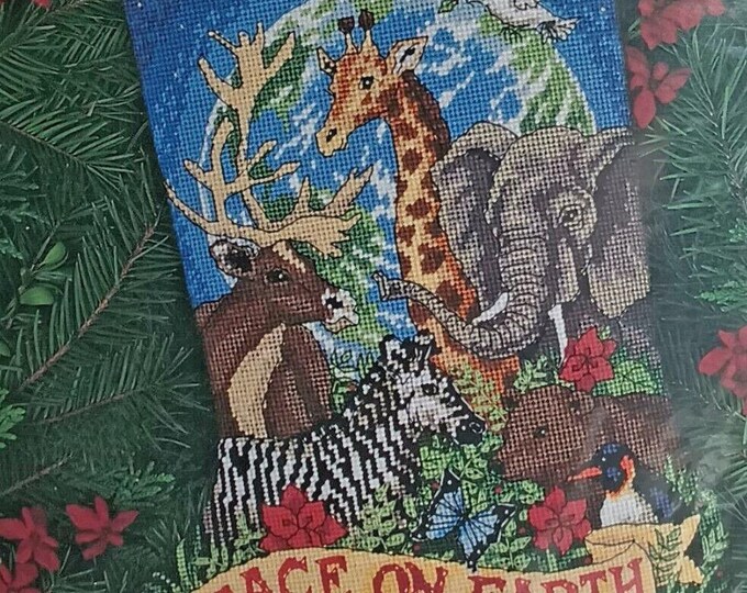 Vintage Needlepoint Christmas Stocking Kit: Peaceful Earth Design - Etsy