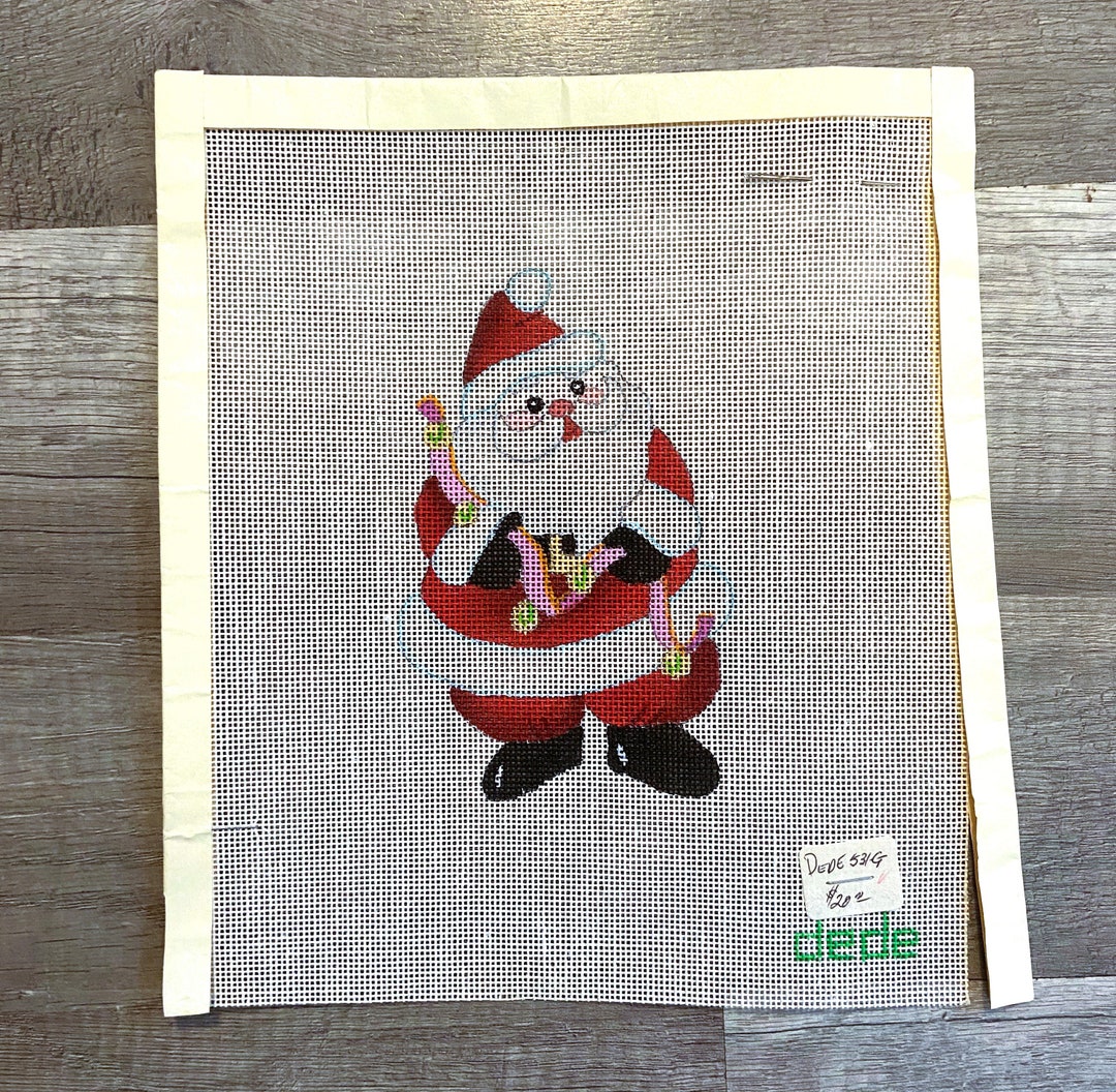 Vintage Handpainted DEDE Santa With Bells Needlepoint Canvas Hand ...