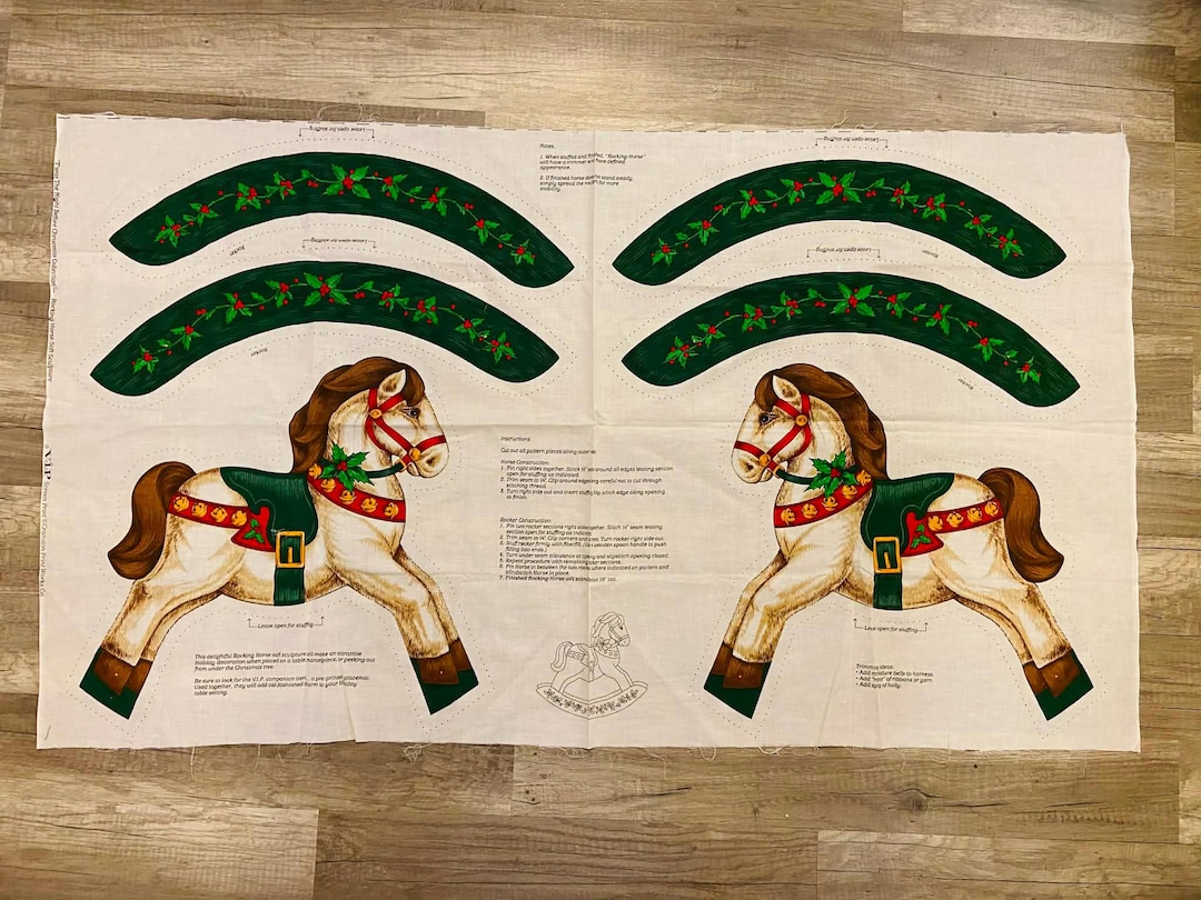 Vintage Cranston Christmas Rocking Horse Fabric Panel Kit – 1980s Soft ...