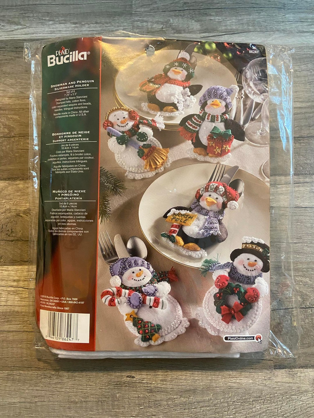 New BUCILLA Snowman & Penguin Silverware Holders Kit 86247 Christmas ...