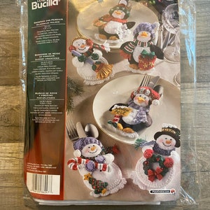 New BUCILLA Snowman & Penguin Silverware Holders Kit 86247 Christmas ...