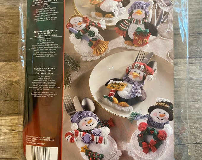 Bucilla Snowman & Penguins ~ Felt Christmas Silverware Holder Kit ...