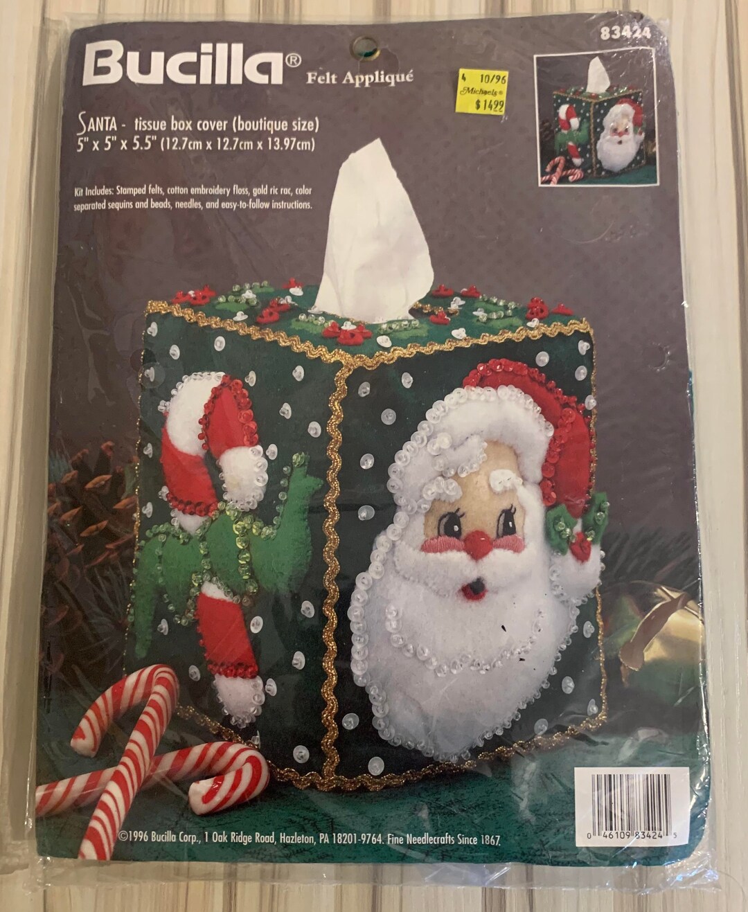 Vintage 1996 Bucilla Santa Tissue Box Cover Felt Craft Kit - Etsy