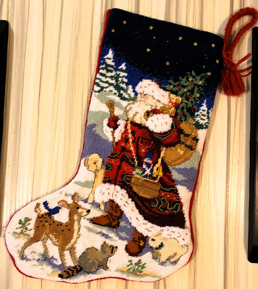 Vintage 1995 Dimensions ANIMAL FRIENDS & SANTA Needlepoint Christmas ...