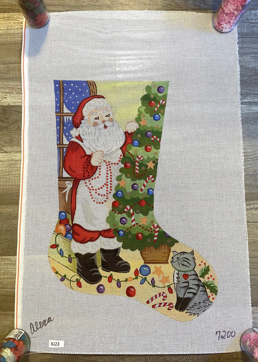 Handpainted Needlepoint Christmas Stocking Canvas | ALEXA Santa Claus ...