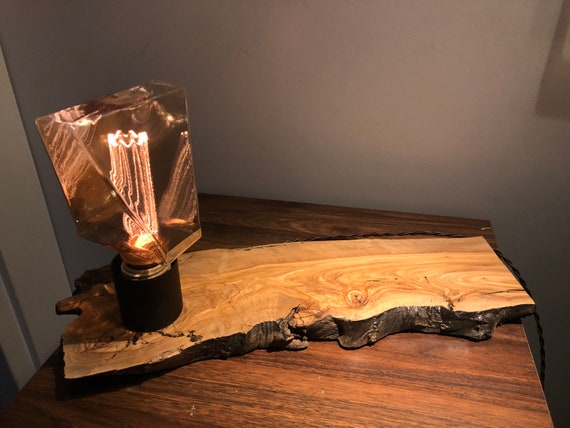 Olive Wood Live Edge Desk Lamp | Etsy