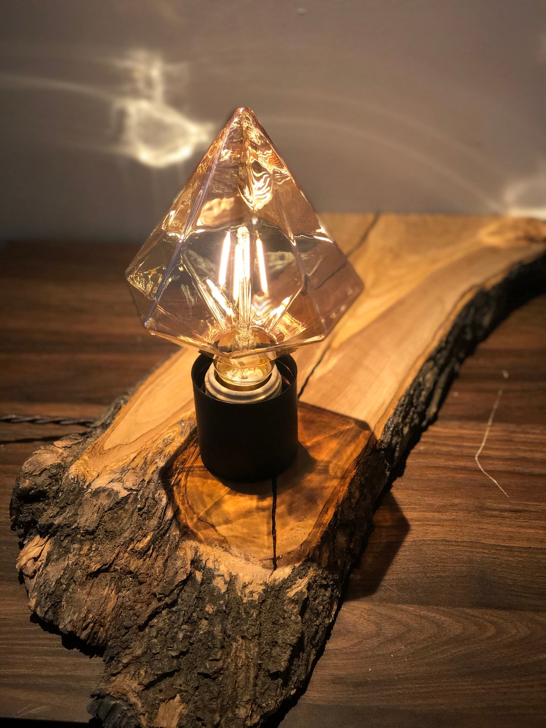 Olive Wood Live Edge Desk Lamp - Etsy