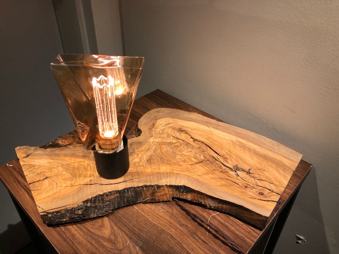Olive Wood Live Edge Desk Lamp - Etsy