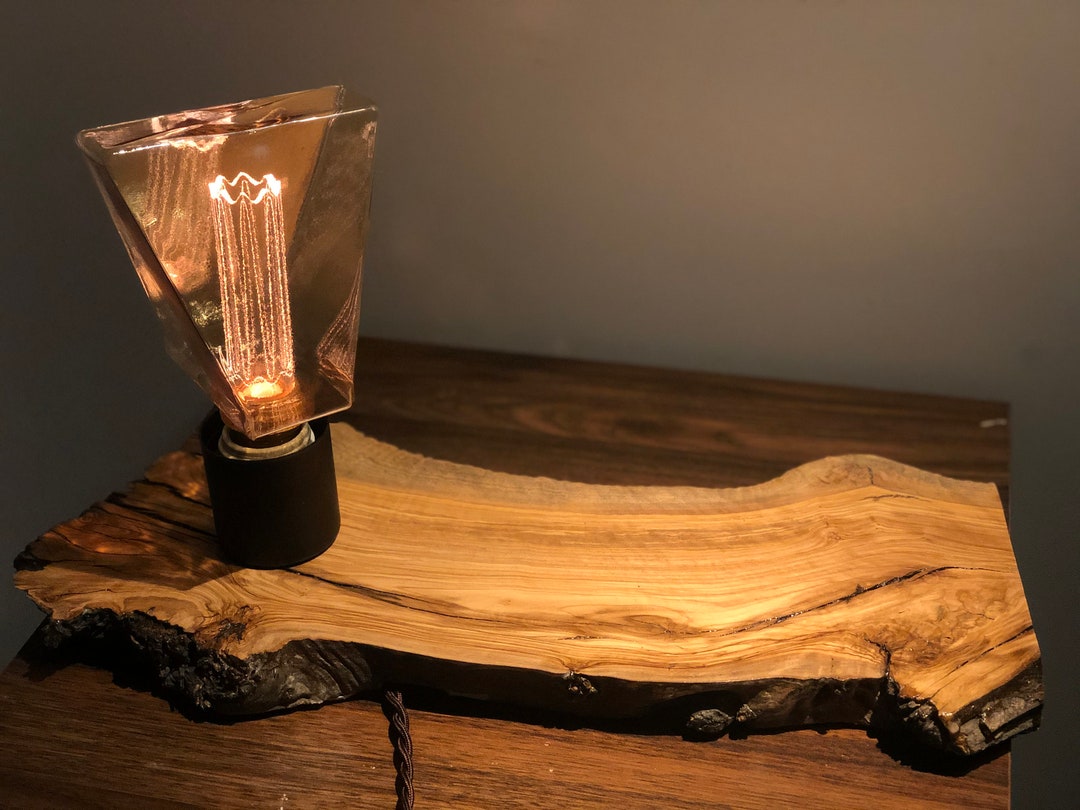 Olive Wood Live Edge Desk Lamp - Etsy