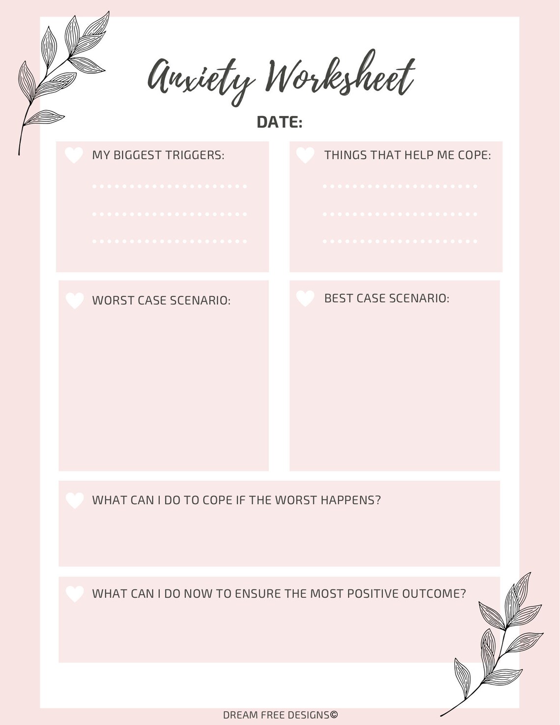 Anxiety Worksheet Printable Journal Page Habit Tracker Etsy
