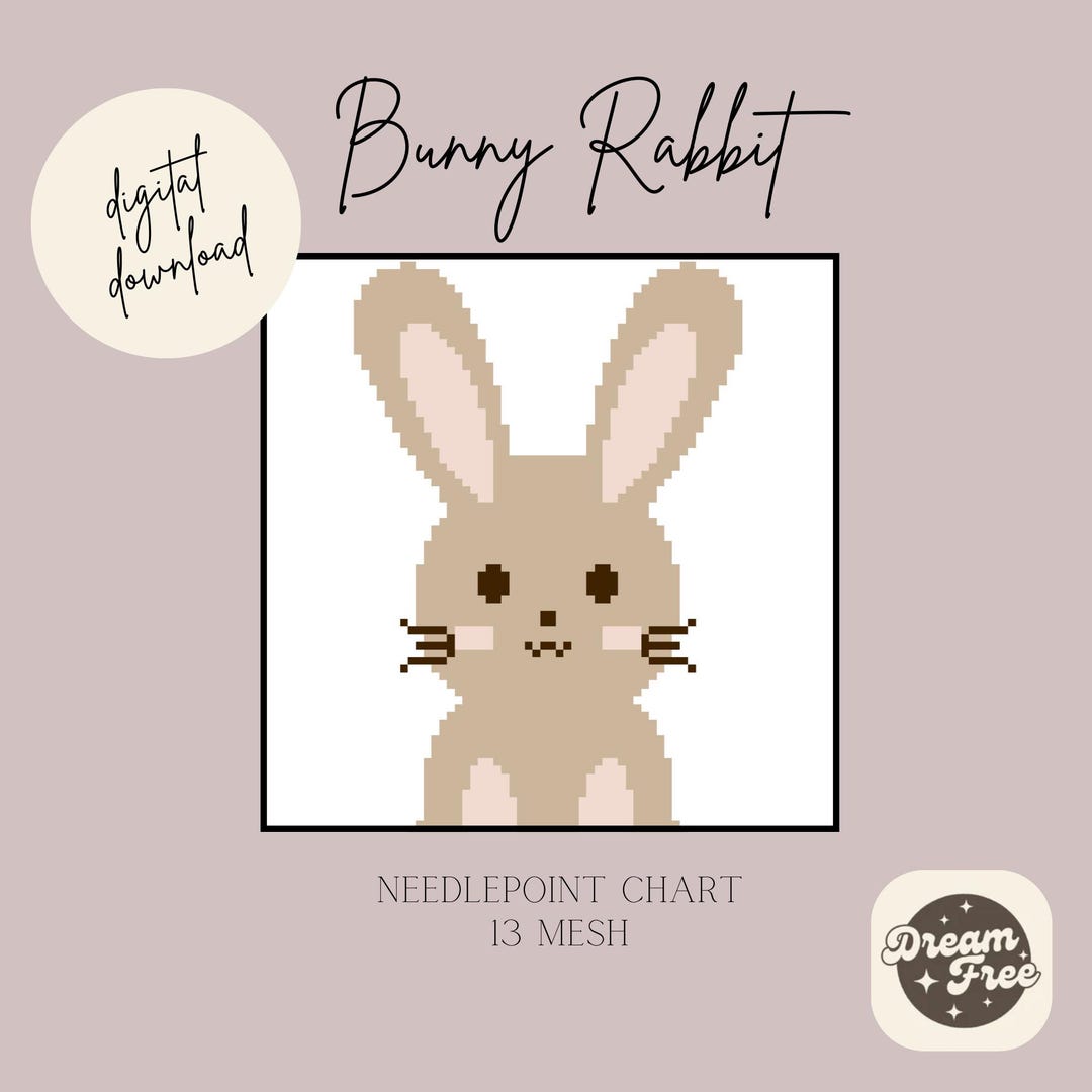 Bunny Rabbit Needlepoint Chart Pattern - 13 Mesh, Beginner-friendly for ...