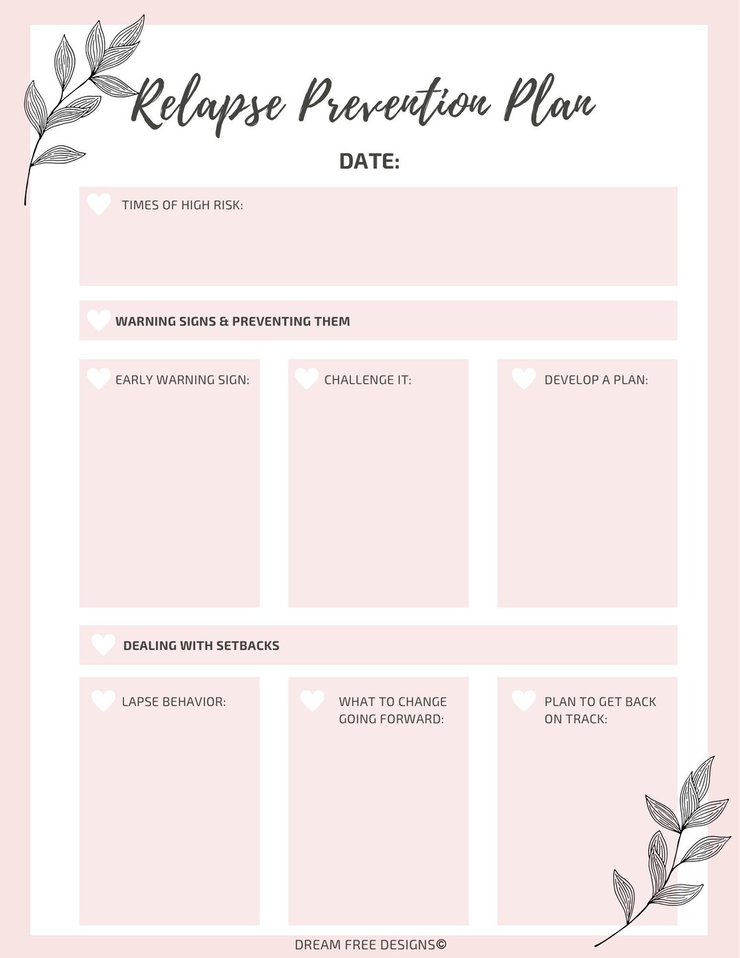 Relapse Prevention Plan Planner Worksheet Printable Journal Etsy UK