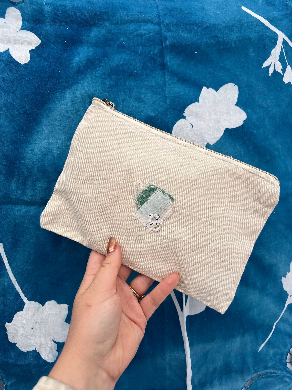 Fabric Collage Zipper Pouch With Cyanotype Patch - Etsy