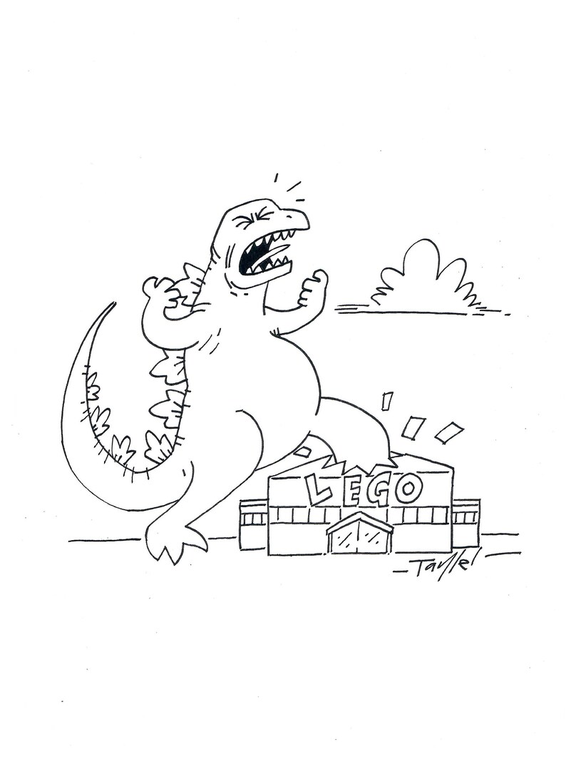 Godzilla Vs Lego Signed A4 Cartoon Print (as Seen in Private Eye ...