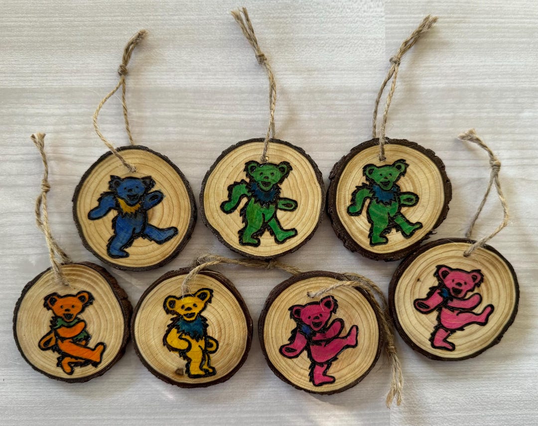 Grateful Dead Dancing Bears Ornament | Hand-burned Pine Wood Disc ...