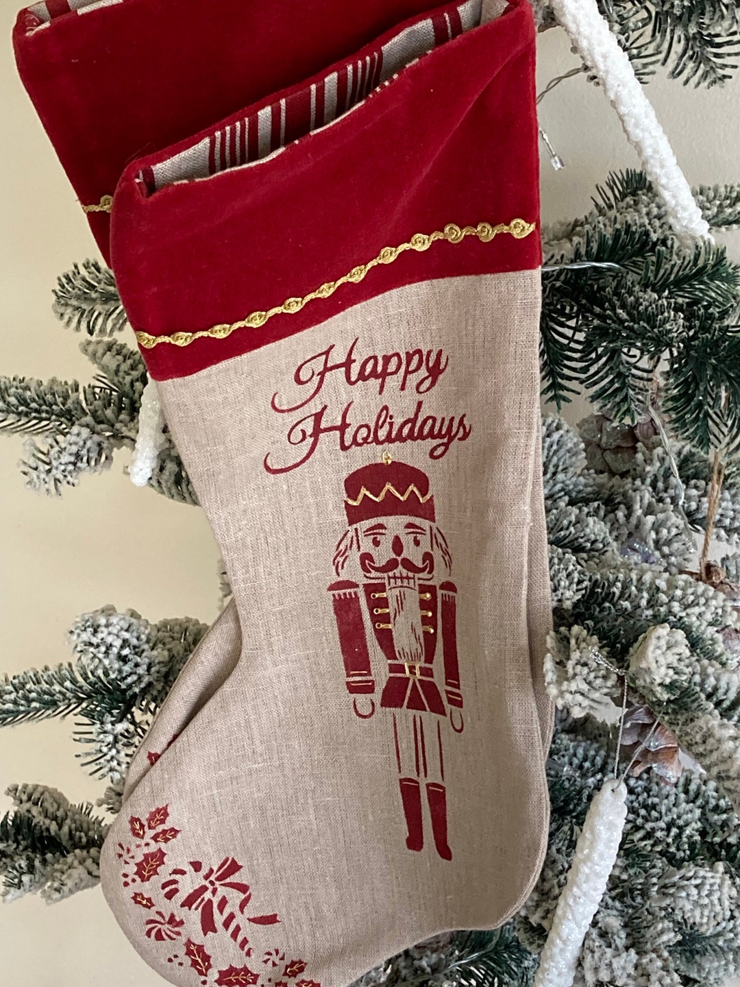 Nutcracker Ballet Christmas Stocking: Velvet Top, Gold Thread - Etsy