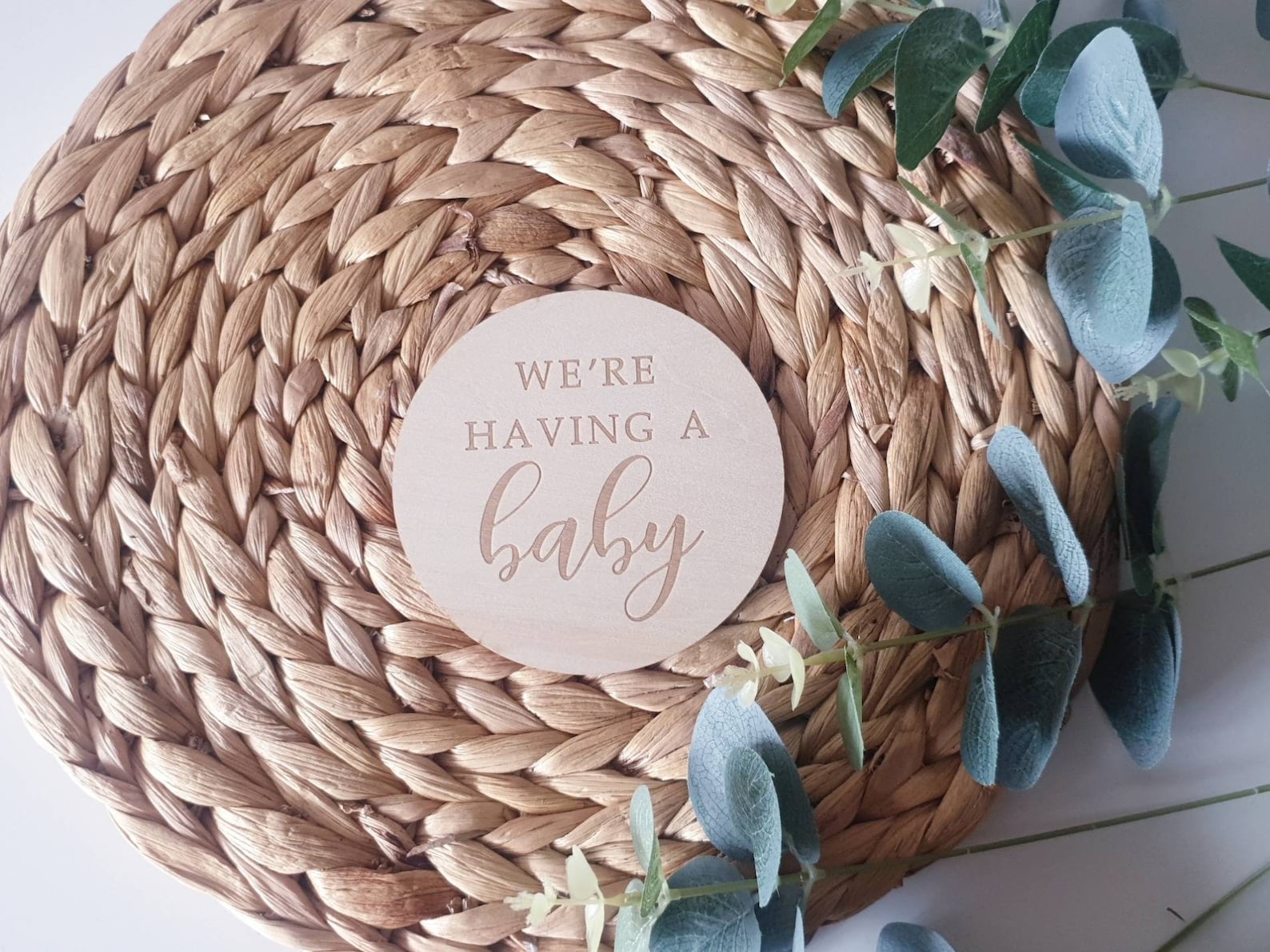 We're having a baby disc card Wooden milestone Newborn | Etsy