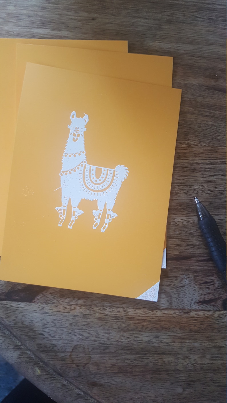 Fun modern Lama cards 6 note cards with matching color | Etsy
