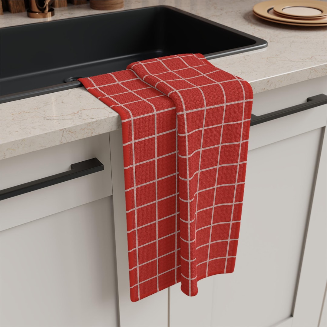Christmas Red Blocks Pattern Microfiber Tea Towel - Etsy
