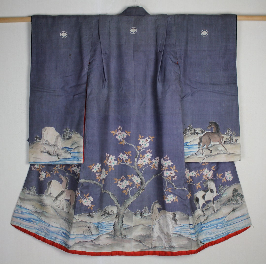 Antique Tsutsugaki Yuzen Dye Silk Child Kimono From the Edo Period ...