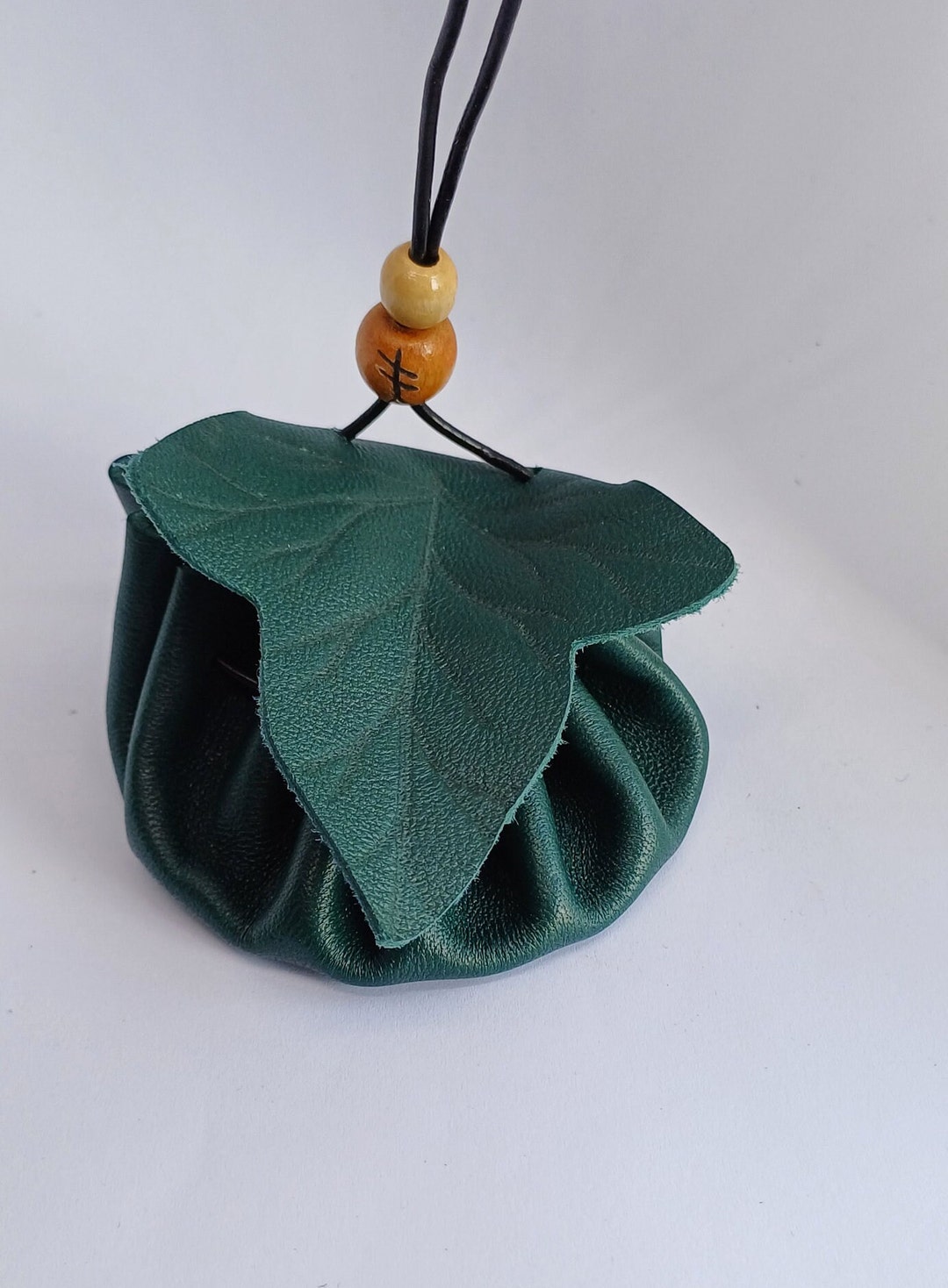 Medium Pine Green Ivy Leaf Leather Medicine Pouch, Celtic Tree Ogham ...