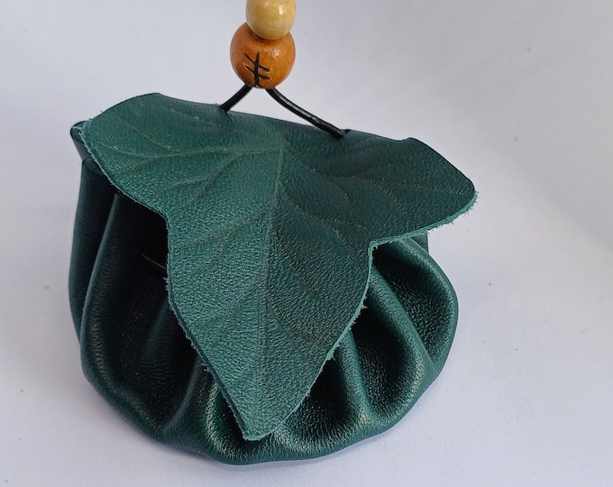Medium Pine Green Ivy Leaf Leather Medicine Pouch, Celtic Tree Ogham ...