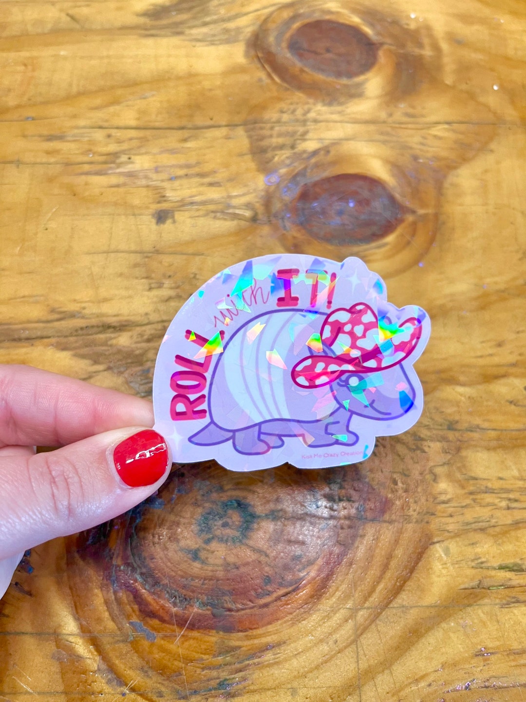 Cute ‘roll With It’ Armadillo Sticker | Water Resistant Vinyl Decal ...