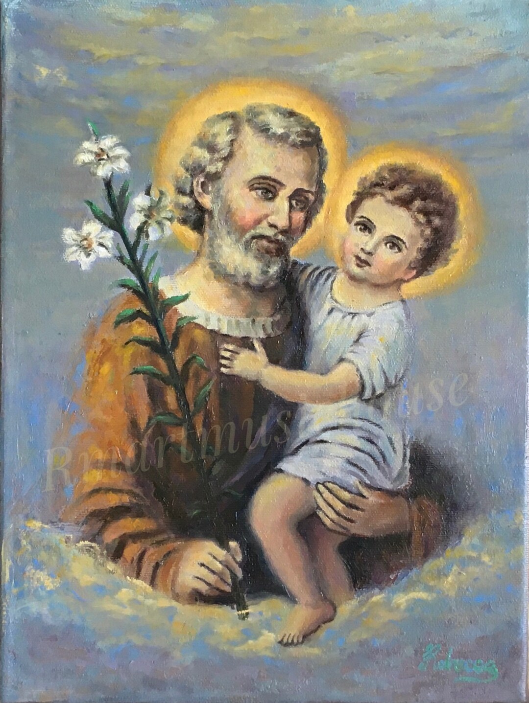St. Joseph and Baby Jesus Christ Original Handmade Oil Painting 9x12 ...