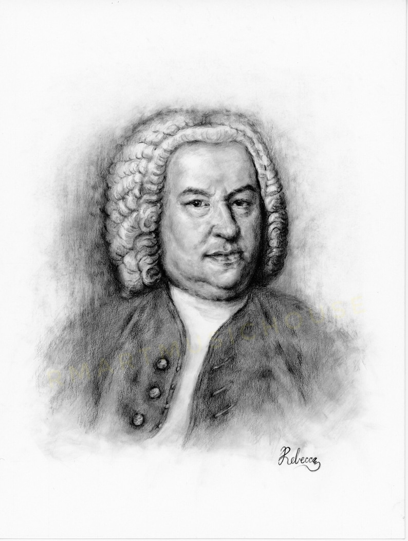 PRINT of J S Bach Pencil Drawing Free Shipping German Composer Musician ...