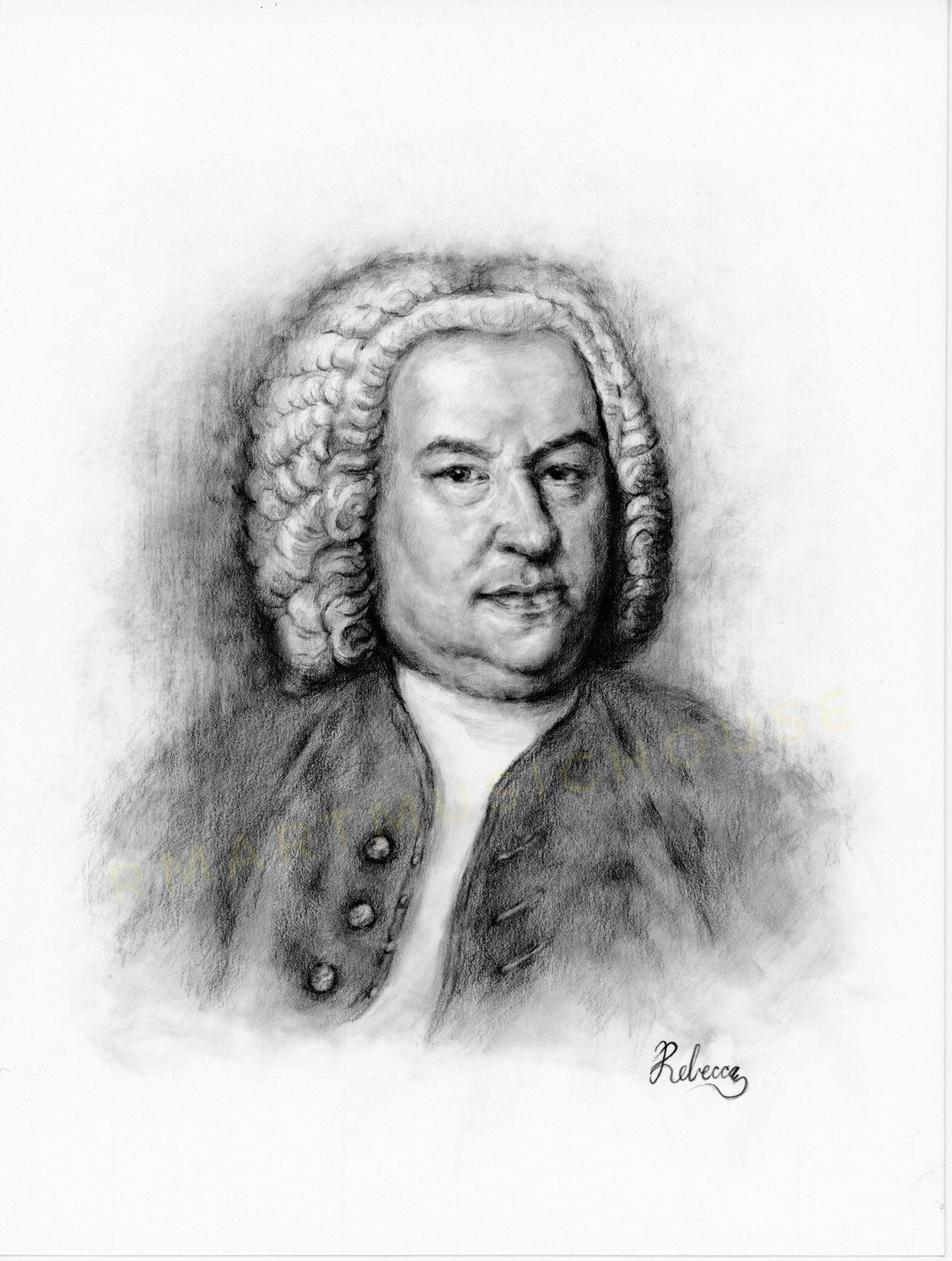 PRINT of J S Bach Pencil Drawing Free Shipping German Composer Musician ...