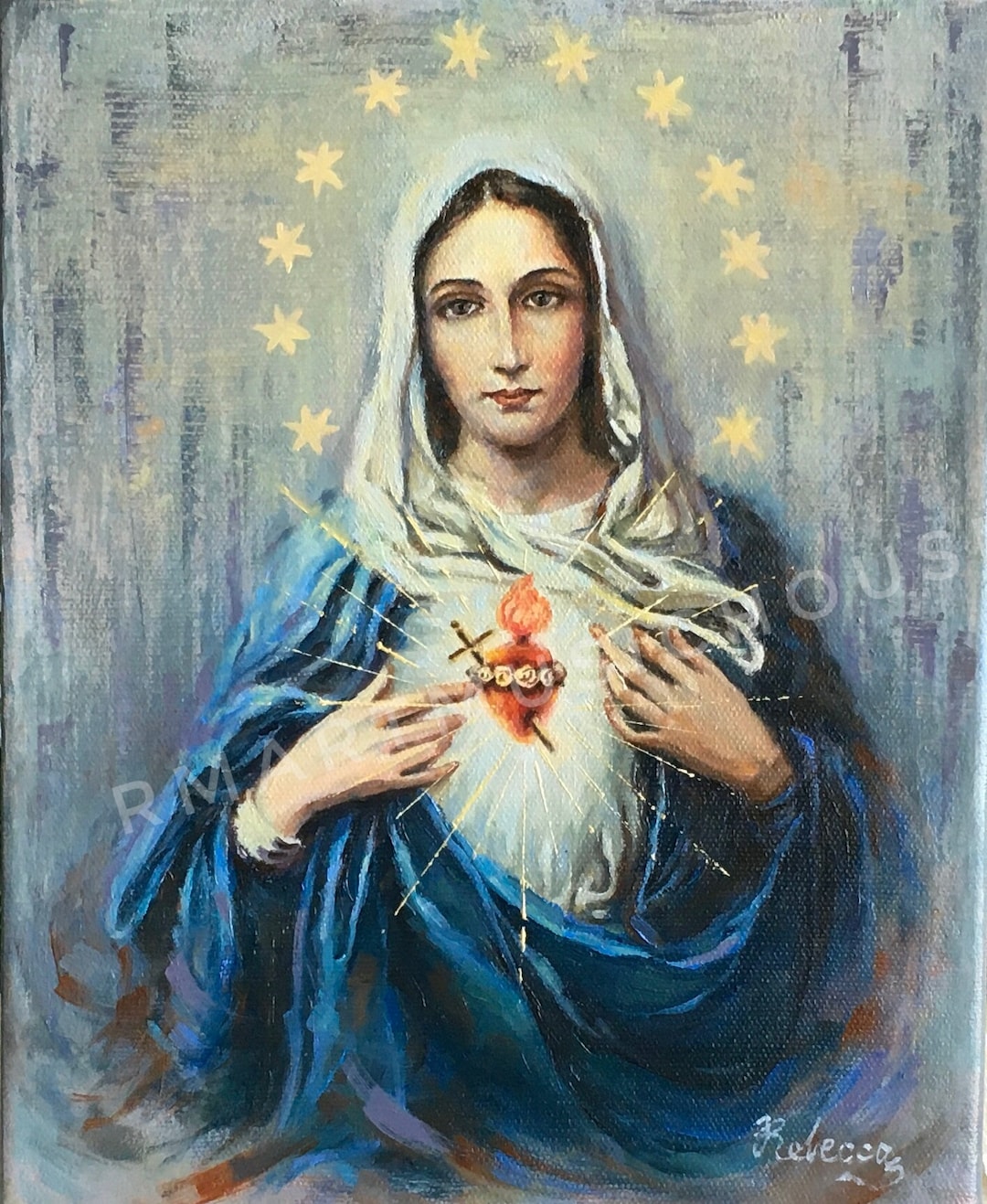 Original Handmade Oil Painting Immaculate Heart of Mary With Sword 8x10 ...