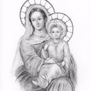 Virgin Mary Pencil Drawing