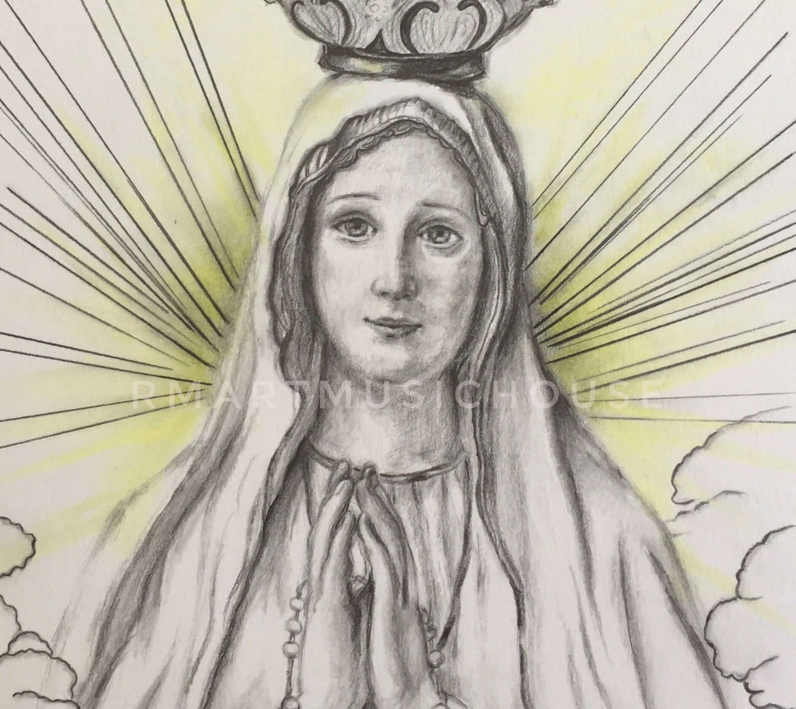 100% Handmade Pencil Drawing Virgin Mary Blessed Mother Saint | Etsy
