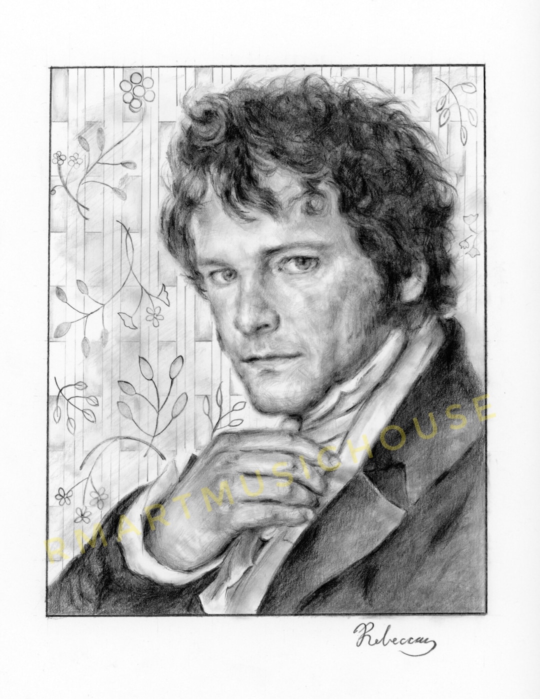 PRINT of Mr Darcy Colin Firth Pencil Drawing Pride and Prejudice 1995 ...