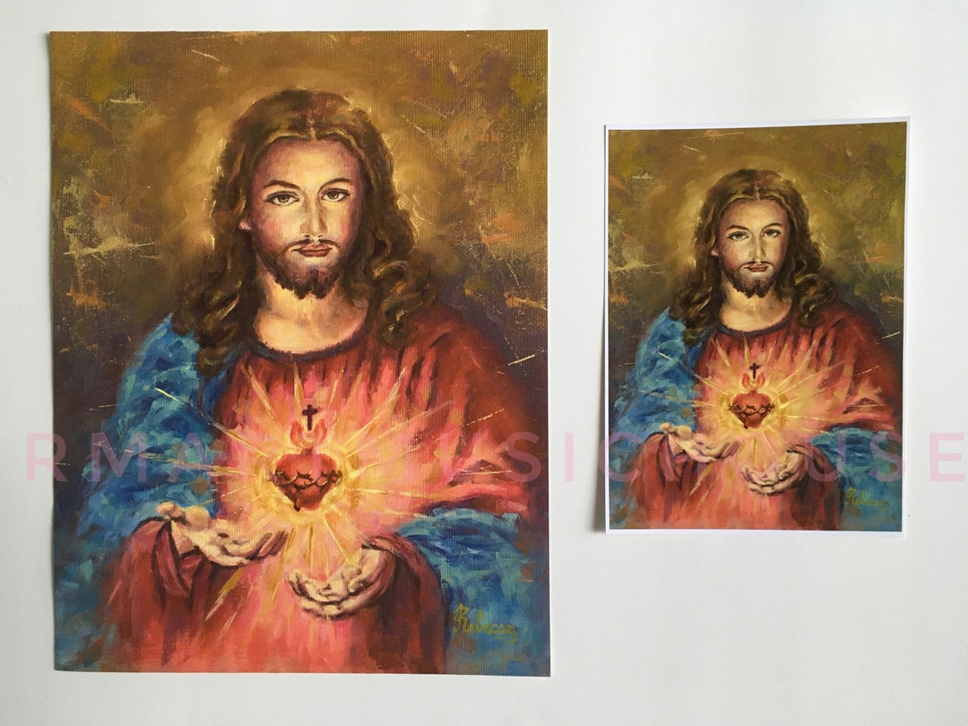 PRINT of Sacred Heart of Jesus Christ Oil Painting 5x7 and 8.5x11 ...