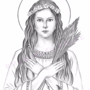 PRINT of St Philomena Pencil Portrait Catholic Religious Art Patron ...