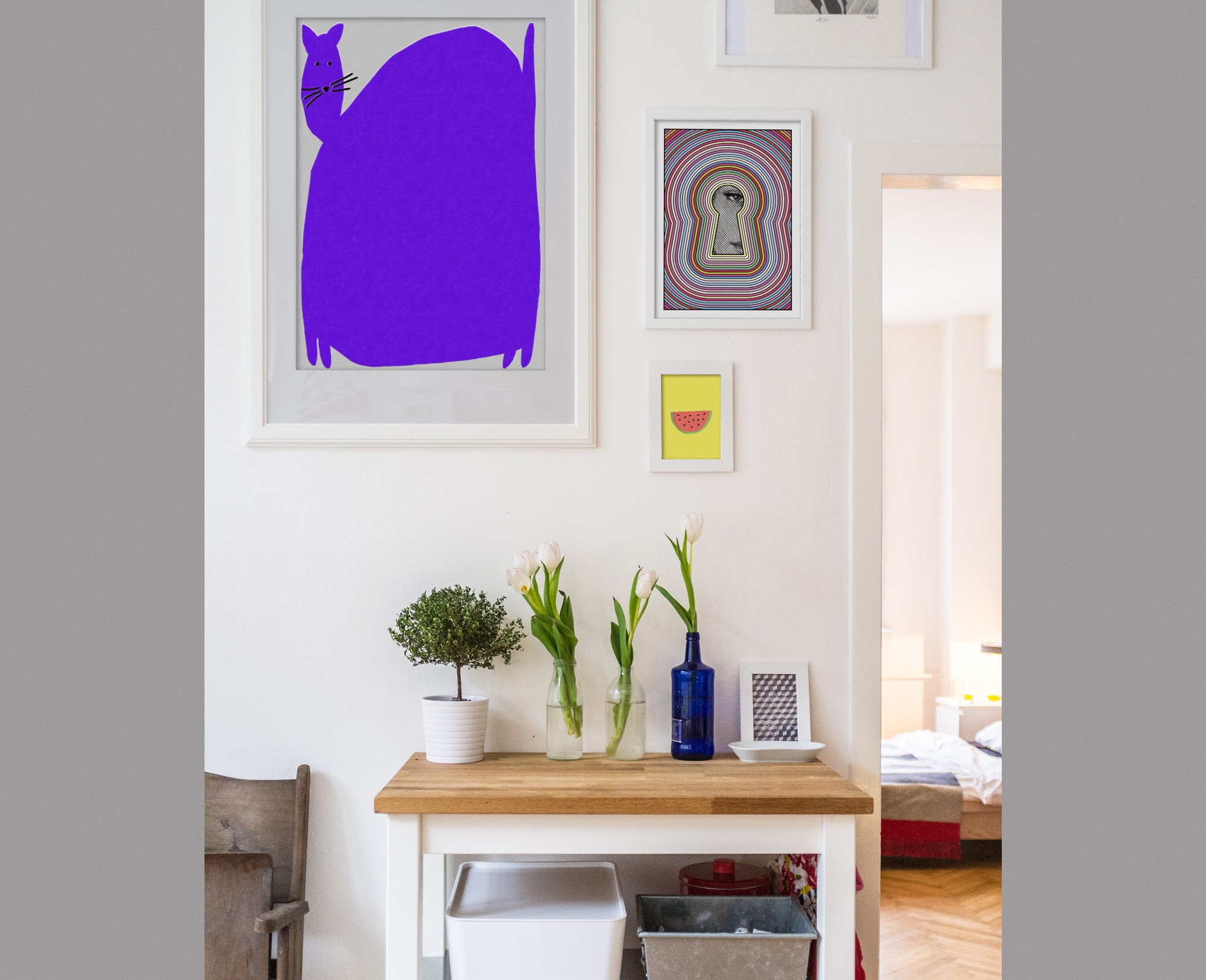 Chunky Cat Poster Cat Wall Art Fat Cat Wall Decor Purple Cat - Etsy