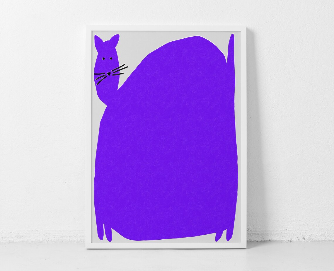 Chunky Cat Poster Cat Wall Art Fat Cat Wall Decor Purple Cat | Etsy