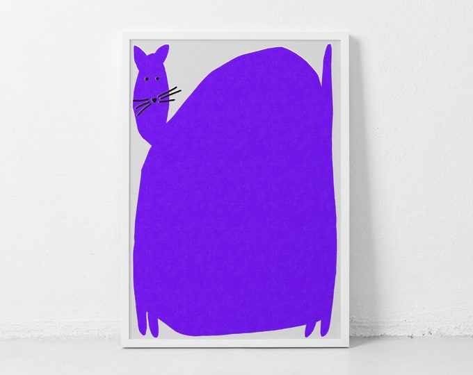 Chunky Cat Poster Cat Wall Art Fat Cat Wall Decor Purple Cat Print - Etsy