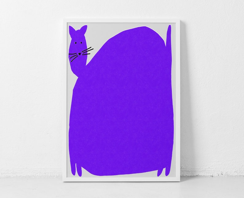 Chunky Cat Poster Cat Wall Art Fat Cat Wall Decor Purple Cat - Etsy
