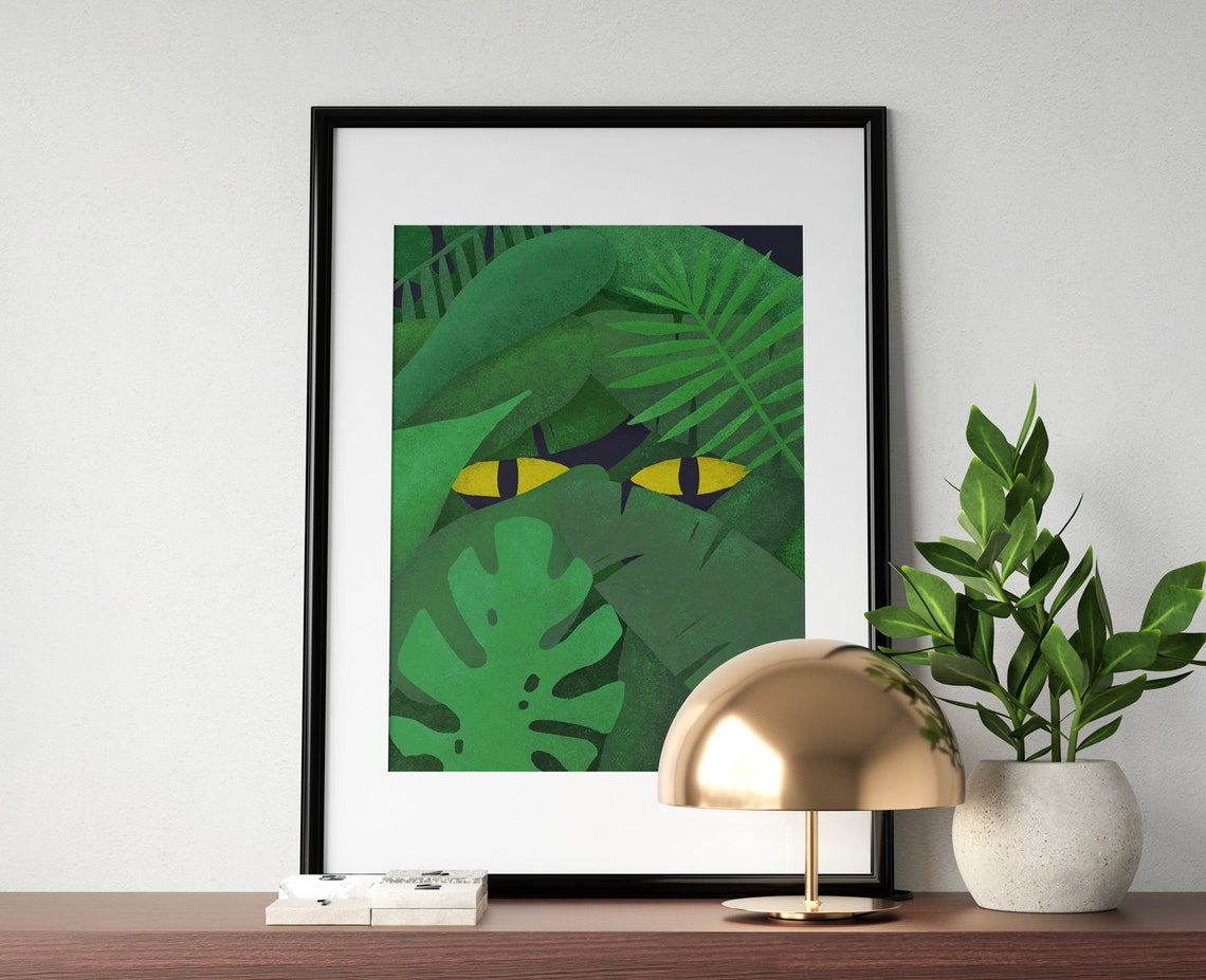 Wild Cat in A Jungle Print Tropical Print Tropical Art | Etsy
