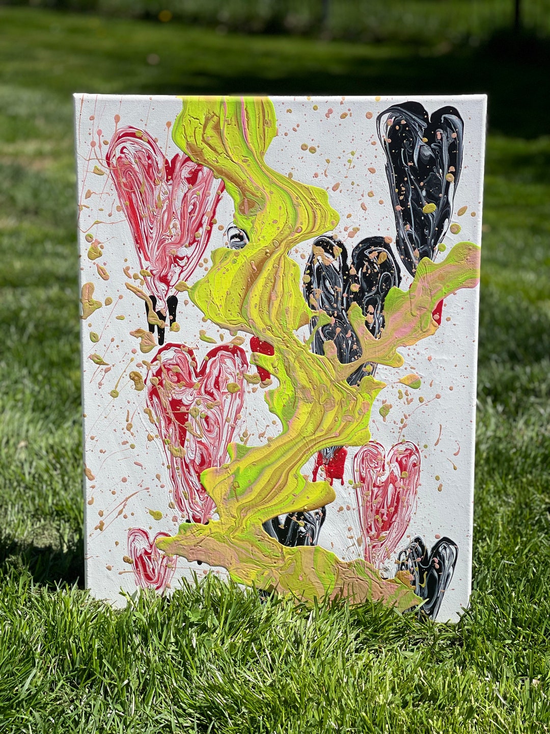 Drippy Heart Fluid Painting Abstract Art on Canvas Hippie Decor - Etsy