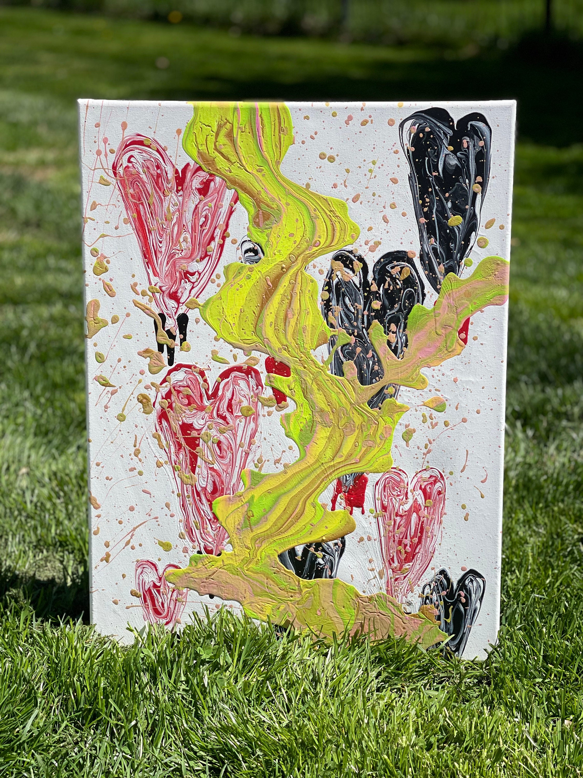 Drippy Heart Fluid Painting Abstract Art on Canvas Hippie Decor - Etsy