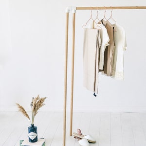 A Frame Solid Oak Clothing Rail With off White Detailing / Garment Rack ...