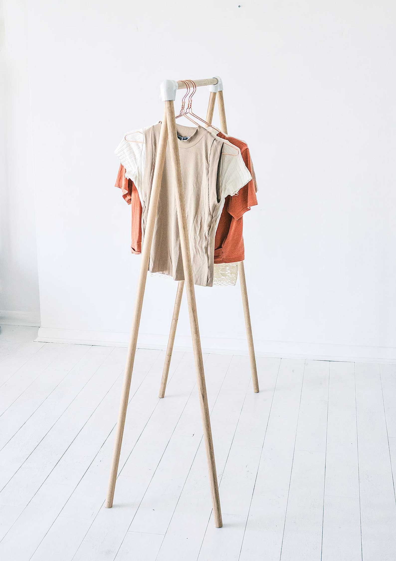 A Frame Solid Oak Clothing Rail With off White Detailing / Garment Rack ...