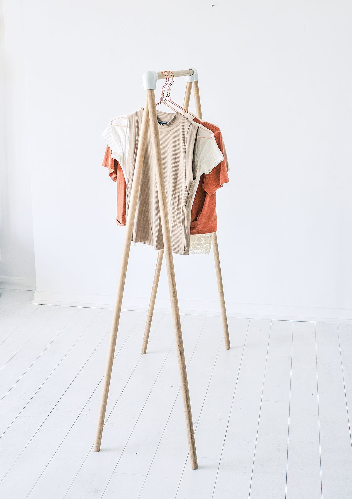 A Frame Solid Oak Clothing Rail With off White Detailing / Garment Rack ...