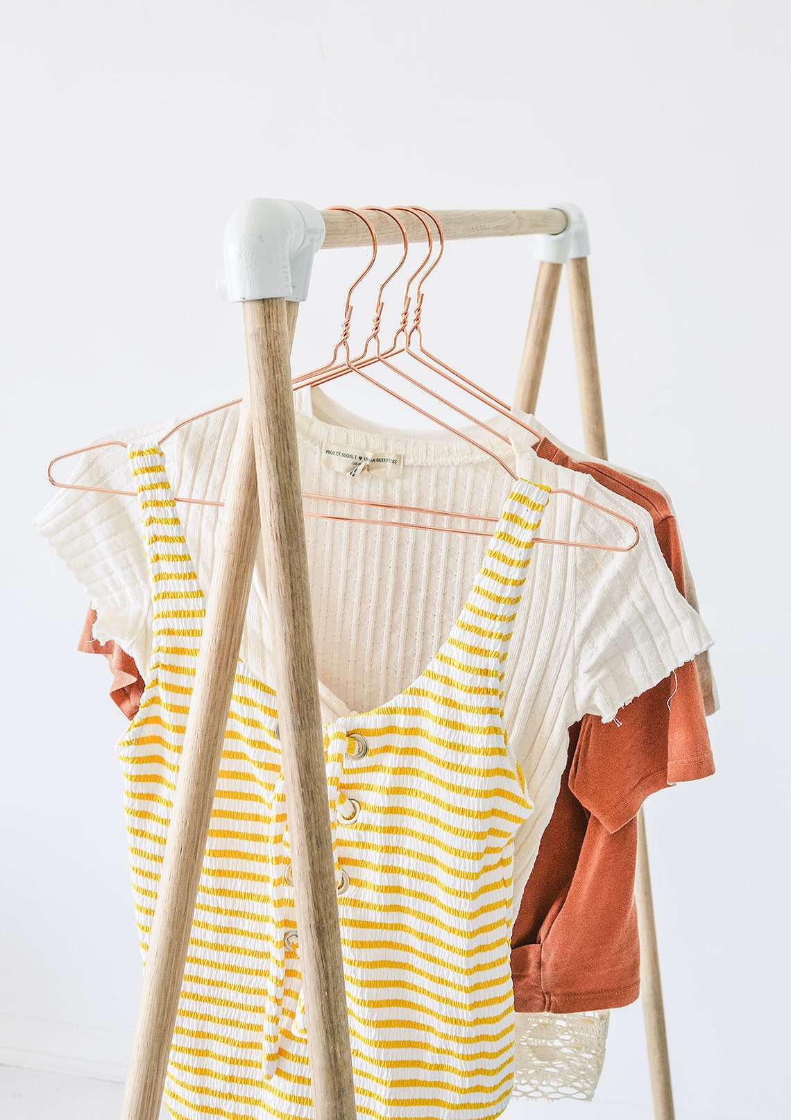 A Frame Solid Oak Clothing Rail With off White Detailing / Garment Rack ...
